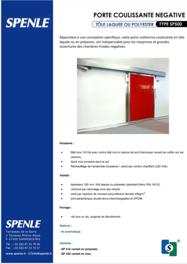 Sliding insulated door (negative T°) – SP500 - Spenle